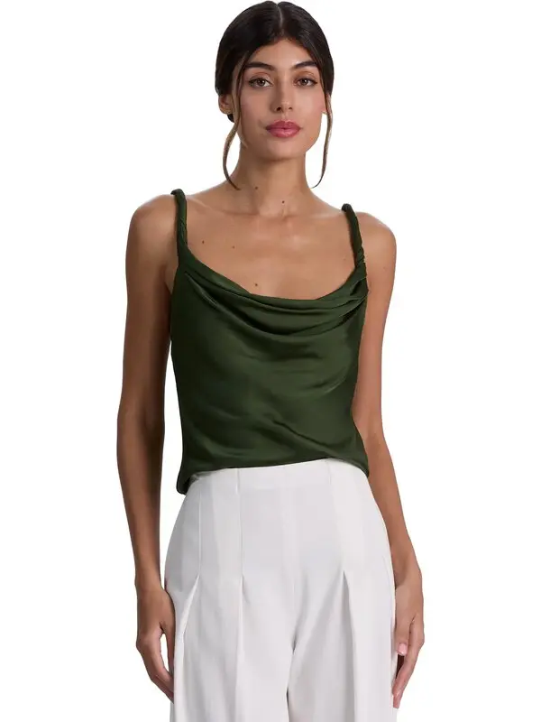 Alice + Olivia Monique Twist Strap Tank - Dark Fern