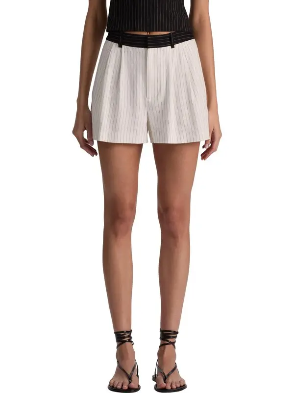 Alice + Olivia Conry Linen Combo Short - Off White/black Pinstripe