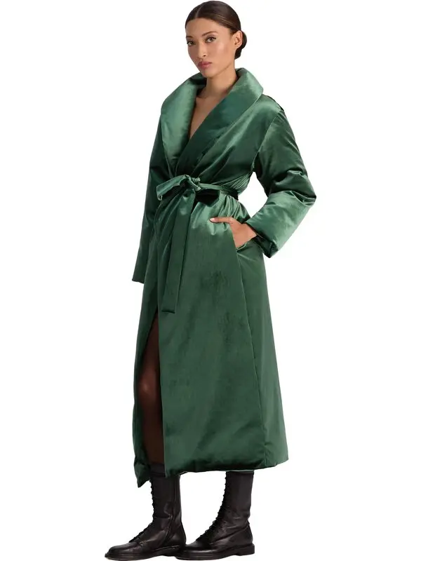 Alice + Olivia Velvet Puffer Coat - Green Mystique