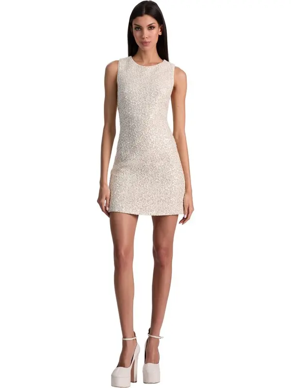 Alice + Olivia Cade Embellished Tweed Mini Dress - Off White