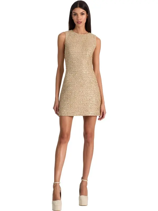 Alice + Olivia Cade Embellished Tweed Mini Dress - Pale Gold