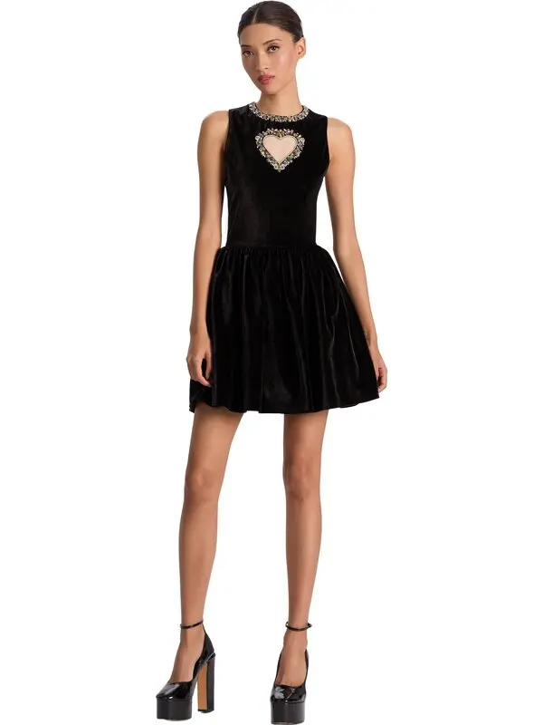 Alice + Olivia Ella Velvet Mini Dress With Embellished Heart Cutout - Black