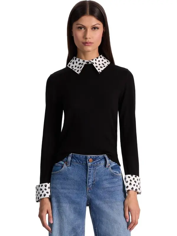 Alice + Olivia Porla Staceface Collared Sweater - Black