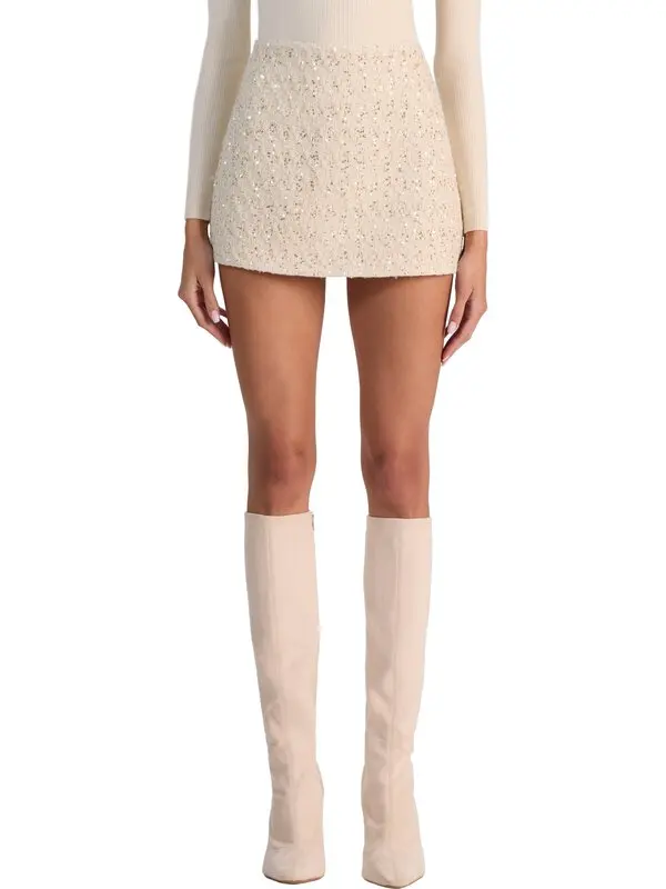 Alice + Olivia Rubi Embellished Tweed Mini Skirt - Natural