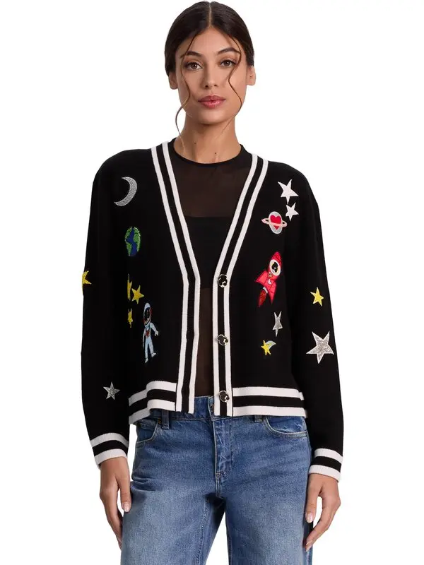 Alice + Olivia Bradley Space Staceface Cardigan - Black Multi