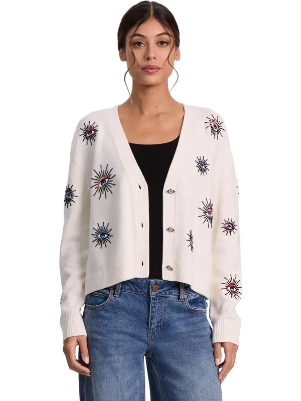 Alice + Olivia Bradley Embellished Merino Wool Cardigan - Ecru Multi
