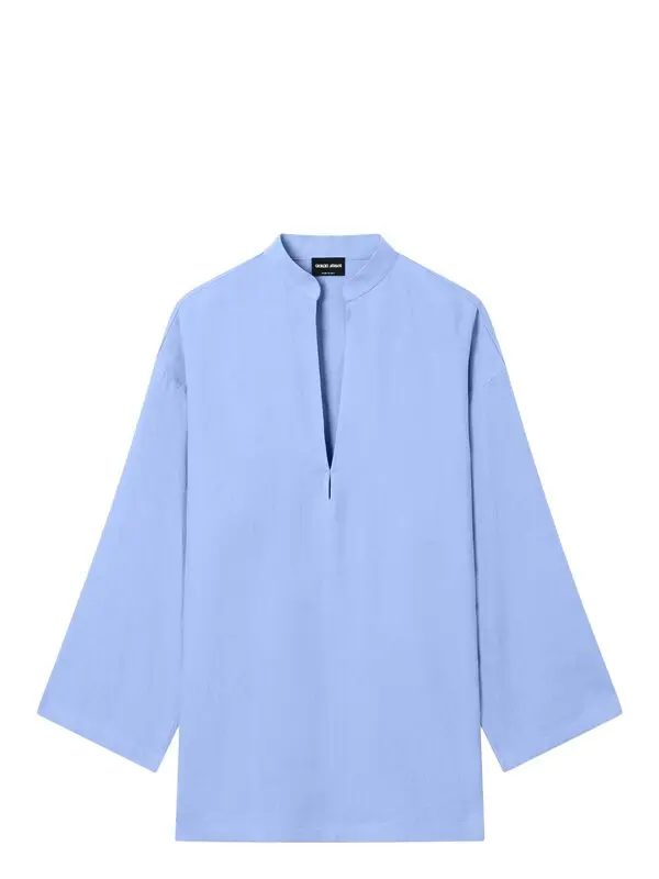 Giorgio Armani V-neck Hemp Shirt - Light Blue