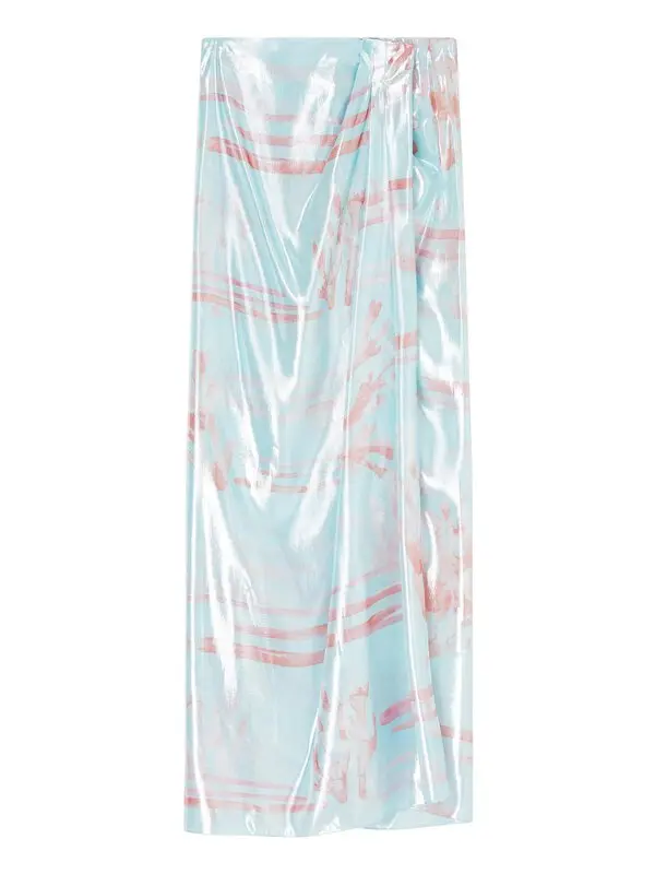 Giorgio Armani Printed Viscose And Lurex Long Skirt - Light Blue