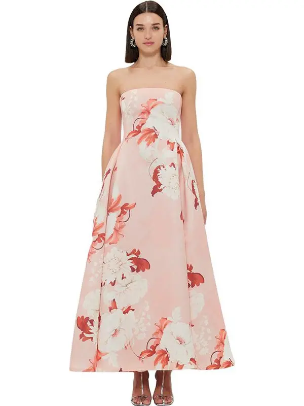 LEO LIN Nora Bustier Maxi Dress - Peony Print