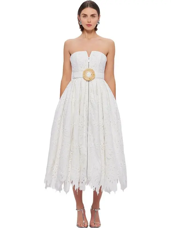 LEO LIN Norine Bustier Midi Dress - Snow
