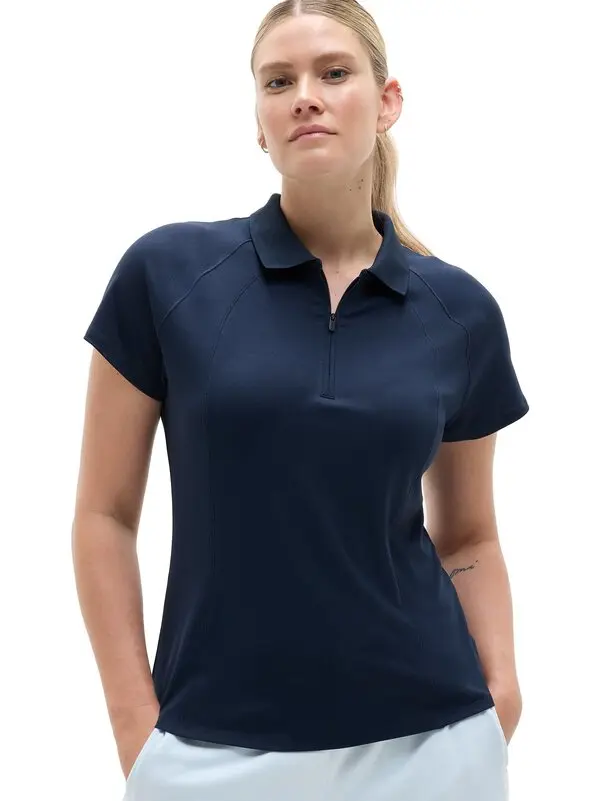 Athleta Short Sleeve Zip Up Polo Shirt - Eclipse