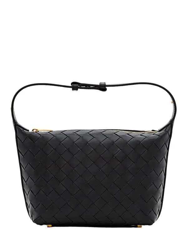 Bottega Veneta Mini Wallace Bag In Woven Leather - Nero