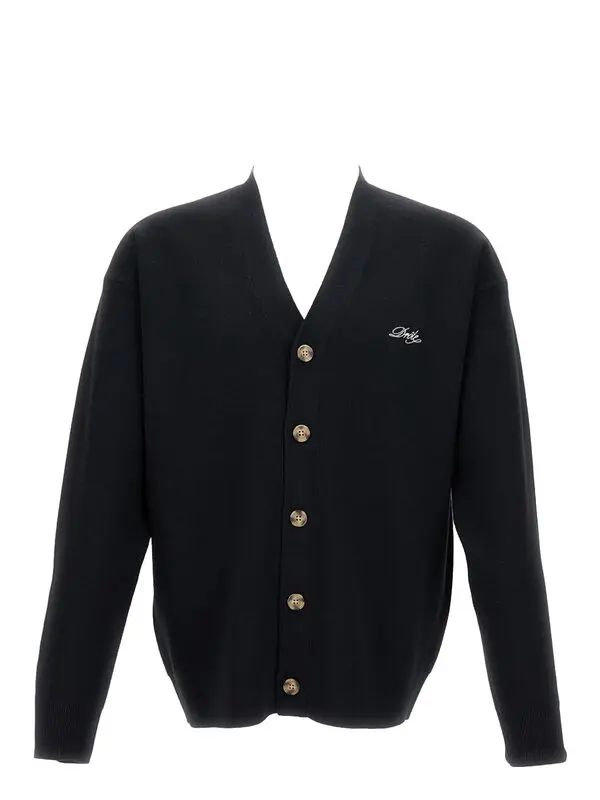 Drole De Monsieur V-neck Cardigan With Embroidered Logo - Black