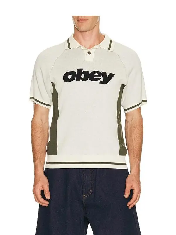 Obey Sport Knitted Polo In Cream - Unbleached Multi