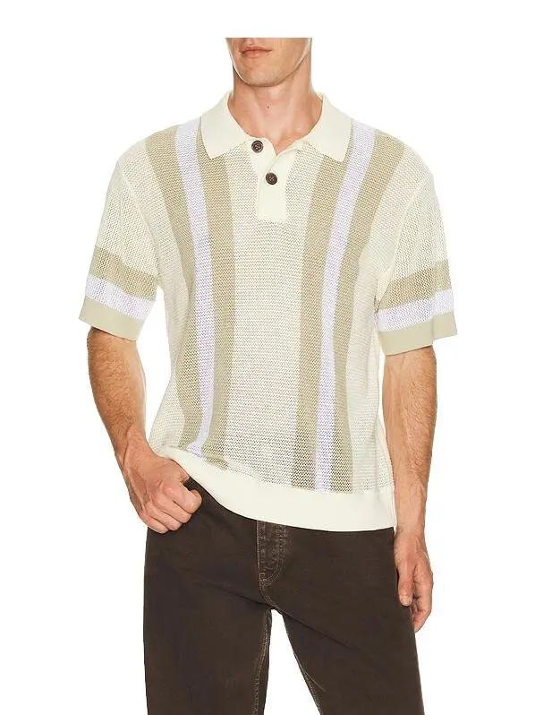 Obey Seth Knitted Polo In Cream,olive - Unbleached Multi