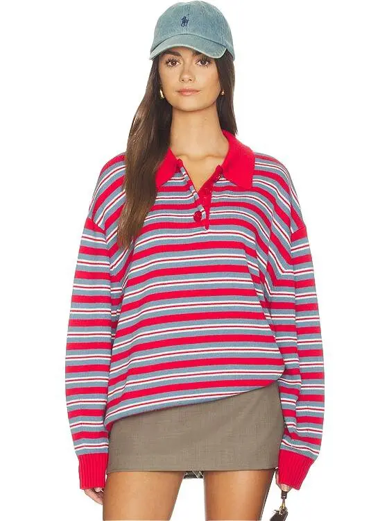WeWoreWhat Striped Knit Henley - Crimson