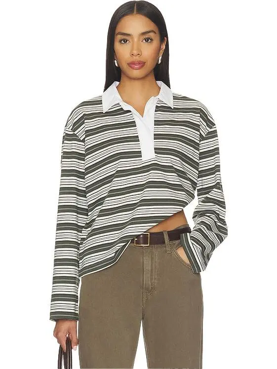 Rag & Bone Kelly Stripe Polo Long Sleeve - Green Multi