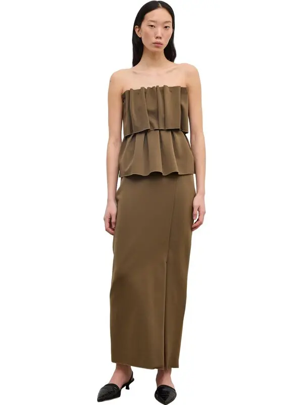 HOUSE OF DAGMAR Sculptural Layered Tube Top - Dark Olive Green