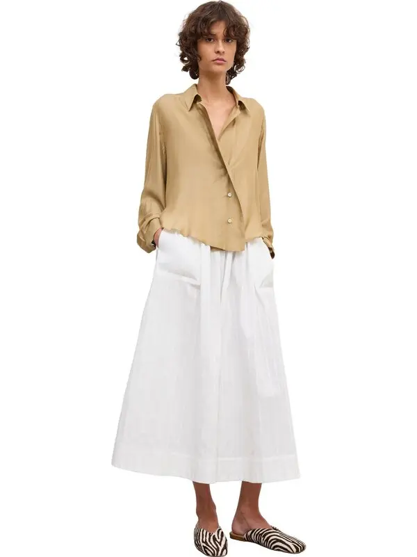 HOUSE OF DAGMAR Asymmetrical Collar Cropped Shirt - Sand Beige