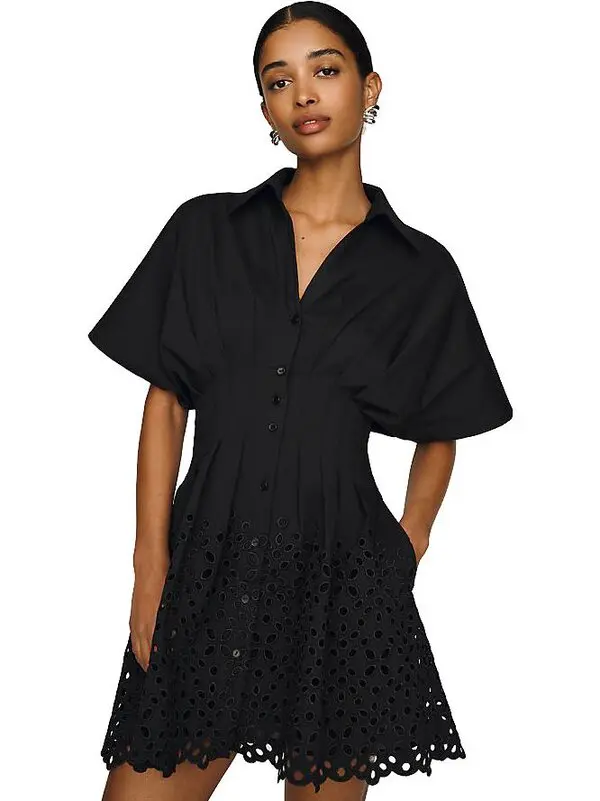 EXQUISE Tobie Eyelet Shirt Dress - Black