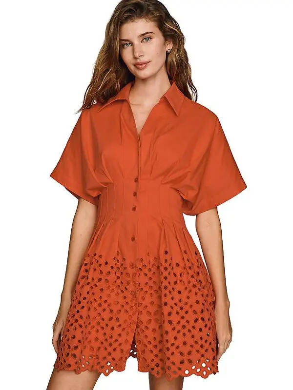 EXQUISE Tobie Eyelet Shirt Dress - Cherry Tomato