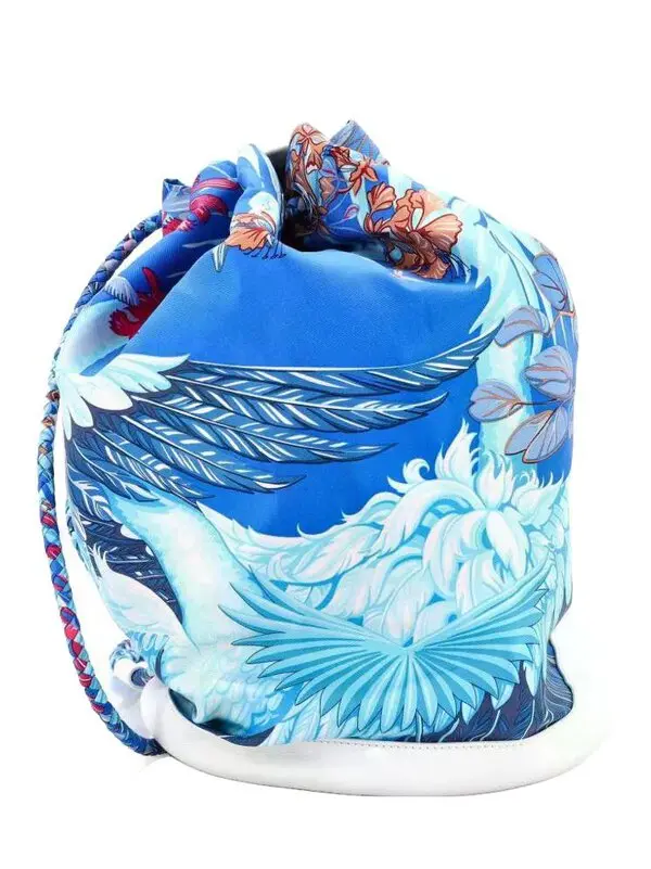 Hermès Printed Silk And Calfskin Medium Bucket Bag - Blue