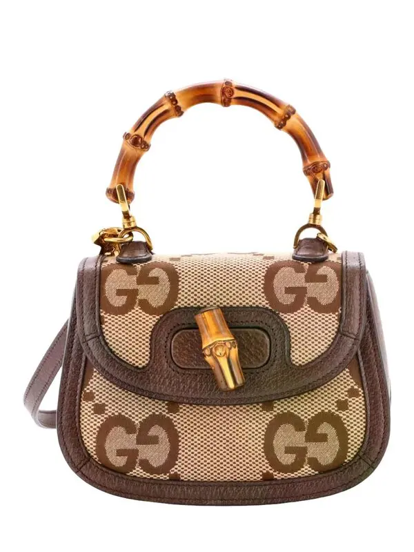 Gucci Bamboo 1947 Top Handle Bag Jumbo Gg Canvas Mini Crossbody Bag - Brown