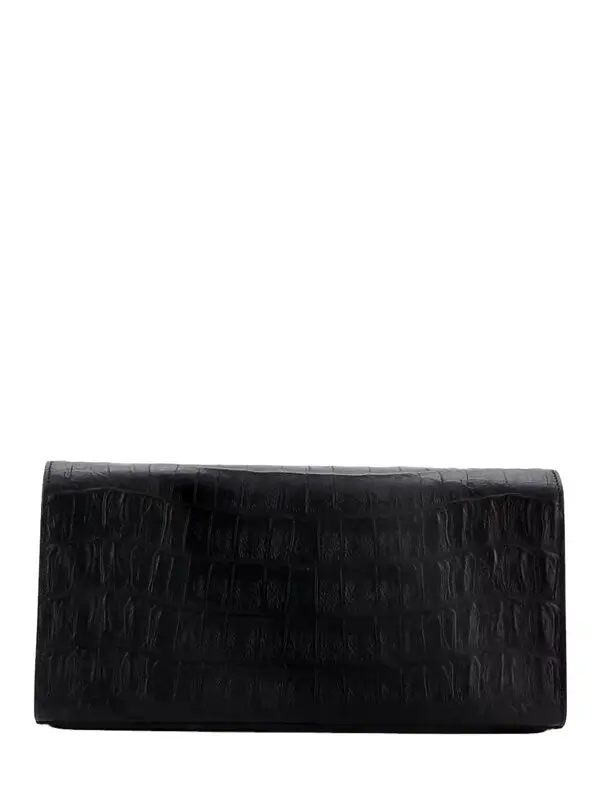 Saint Laurent Monogram Crocodile Embossed Leather Clutch - Black