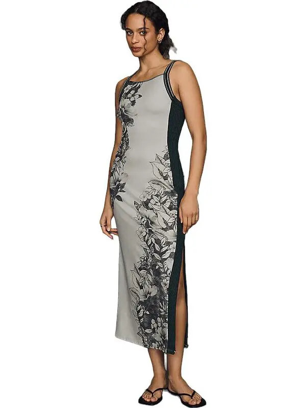 DAILY PRACTICE Open Back Column Midi Dress - Grey Pattern
