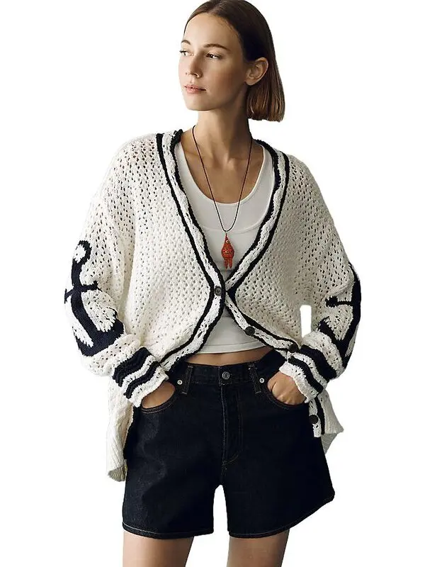Maeve Open-stitch Anchor Cardigan - Ivory Pattern