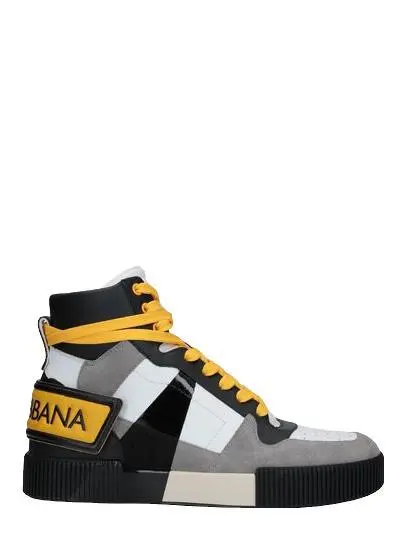 Dolce & Gabbana Calfskin Leather And Suede High Top Sneakers - White