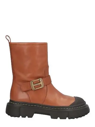 Hogan Leather Ankle Boots With Strap Detailing And Square Heel - Brown