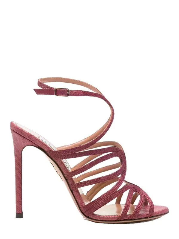 AQUAZZURA Burgundy Woven Strappy Stiletto Sandals - Red