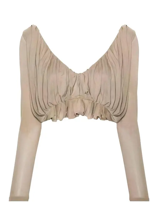 Saint Laurent Pleated Cropped Blouse - Neutrals