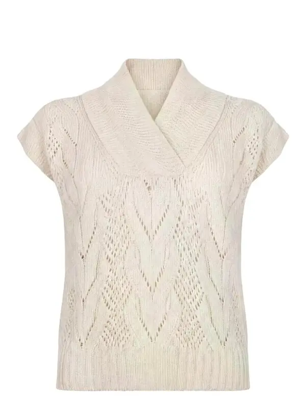 D.exterior Open-knit Shawl-collar Sweater - Neutrals