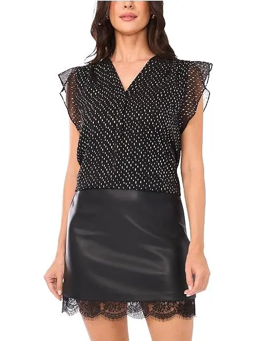 Vince Camuto V-neck Ruffle Sleeve Blouse - Black