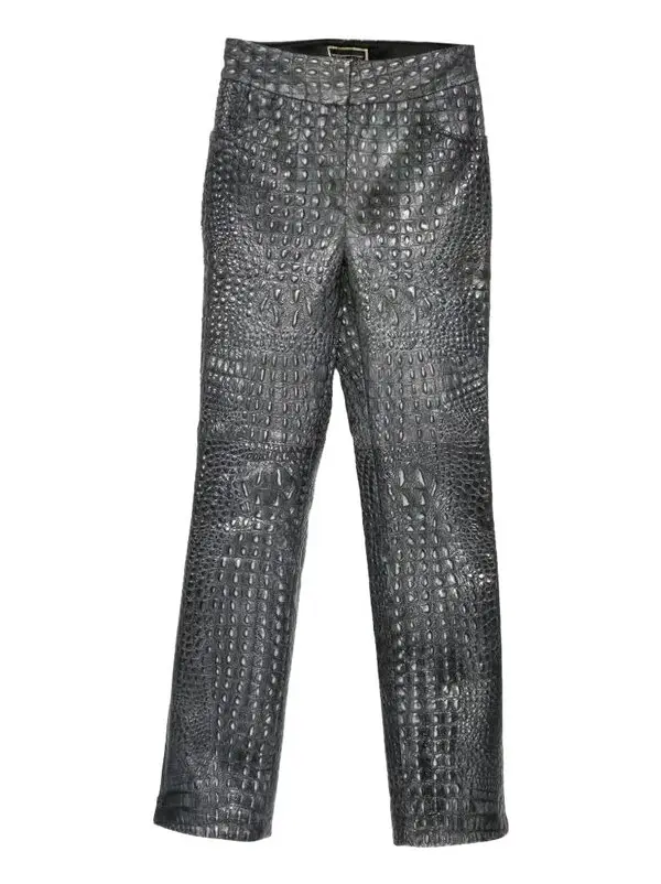 MITILIANE COUTURE Croc-embossed Leather Trousers - Grey
