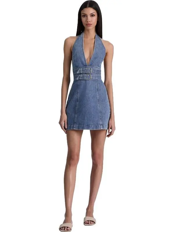 Alice + Olivia Solana Denim Halter Mini Dress - Blue