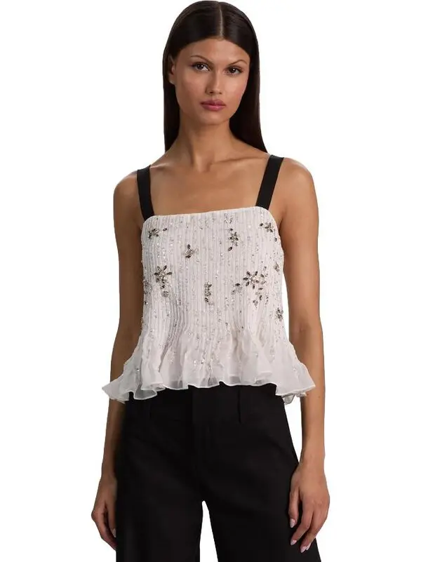 Alice + Olivia Linnea Embellished Cropped Top - White