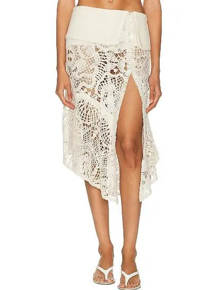 SIEDRES Rita Crochet Knit Skirt With Slant Button Down Closure - Ecru