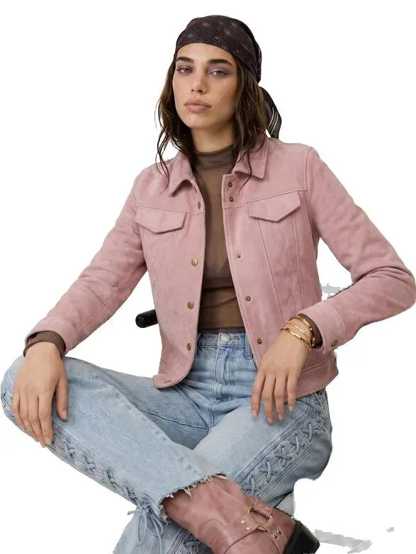 THE FRYE COMPANY Canyon Heritage Suede Trucker Jacket - Pink