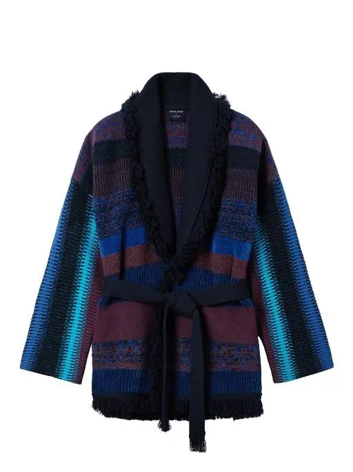 Giorgio Armani For Alanui Cashmere Blend Cardigan With Shawl Collar And Belt - Blue