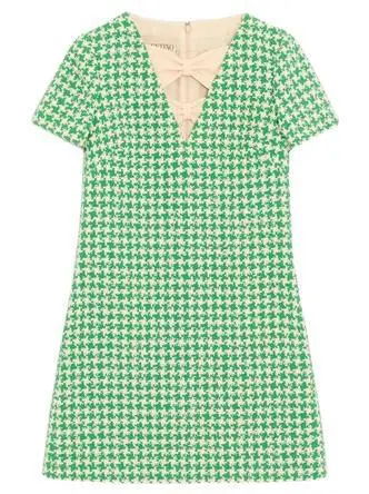 Valentino Garavani Short Houndstooth Tweed Dress - Green
