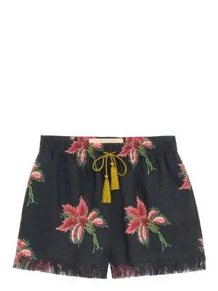 Valentino Garavani Papier Floral Linen Shorts - Black