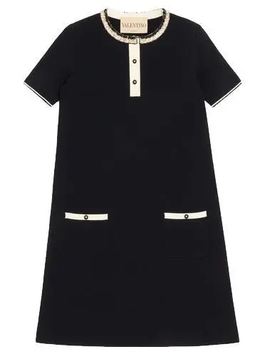 Valentino Garavani Stretch Viscose Embroidered Collar Dress - Black