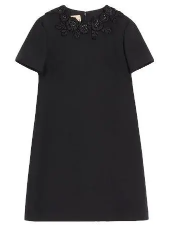 Valentino Garavani Embroidered Crepe Couture Short Dress - Black