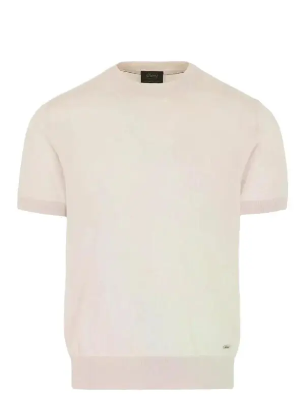 Brioni Fine-knit Ribbed-trim T-shirt - Neutrals