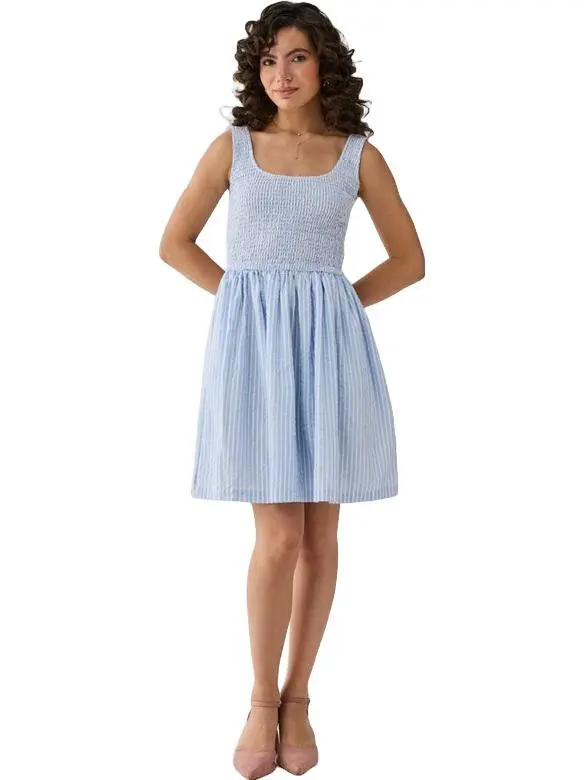 REISTOR Smocked Short Dress - Stripe