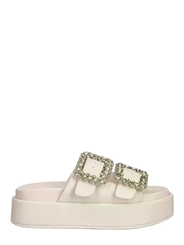 BUFFALO Glam Crystal-buckle Platform Slides - Neutrals