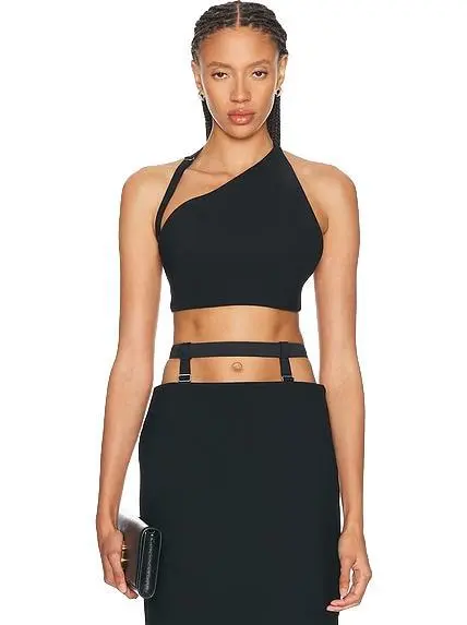 MUGLER One Shoulder Crop Top - Black